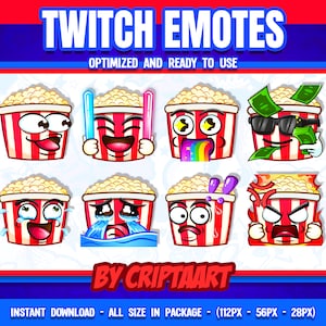 Twitch Emotes Pack / Popcorn / Fast Food / Pog Sad Rage Bits Rainbow ...