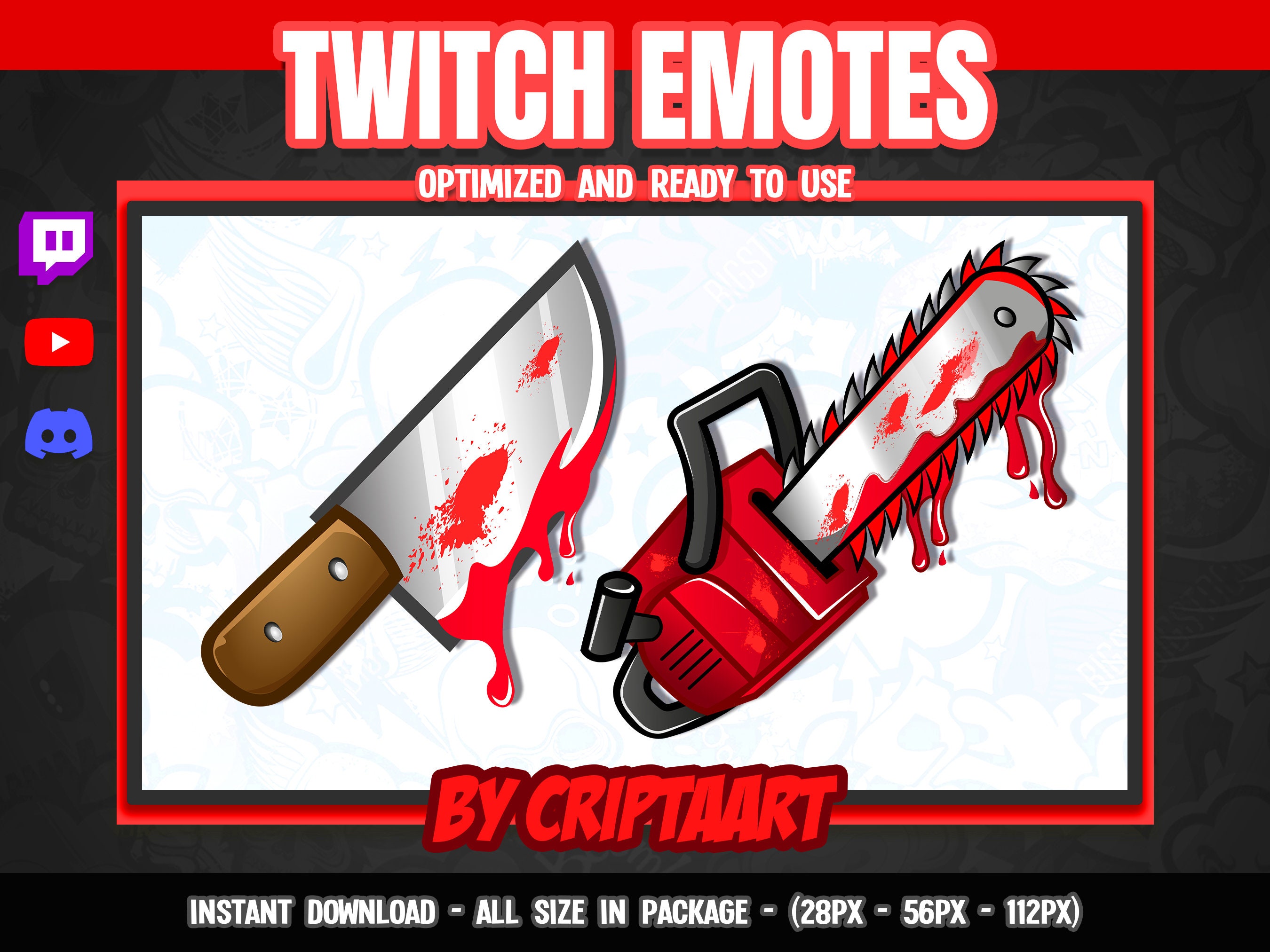 Twitch Emotes / Chainsaw, Knife, Bloody, Weapons Emojis, Horror Channel ...