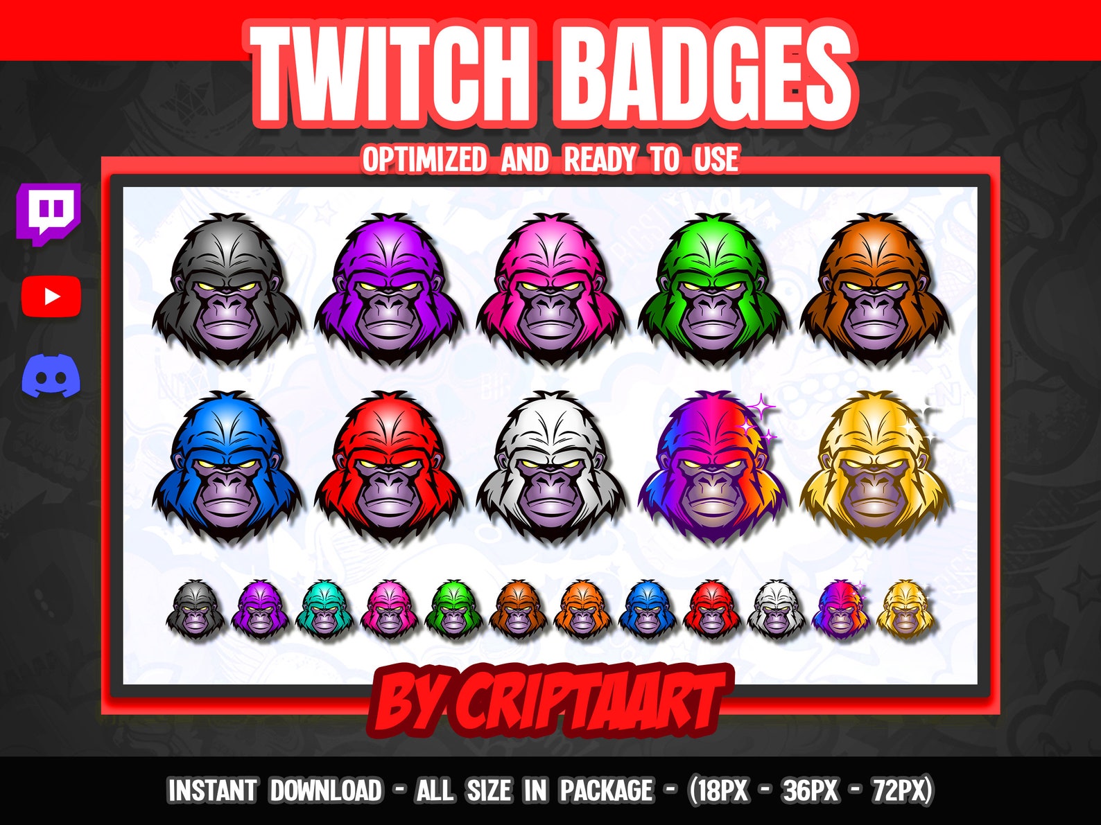 Gorilla Twitch Badges, Monkey Bit Badges, Subscribers, Channel Points ...