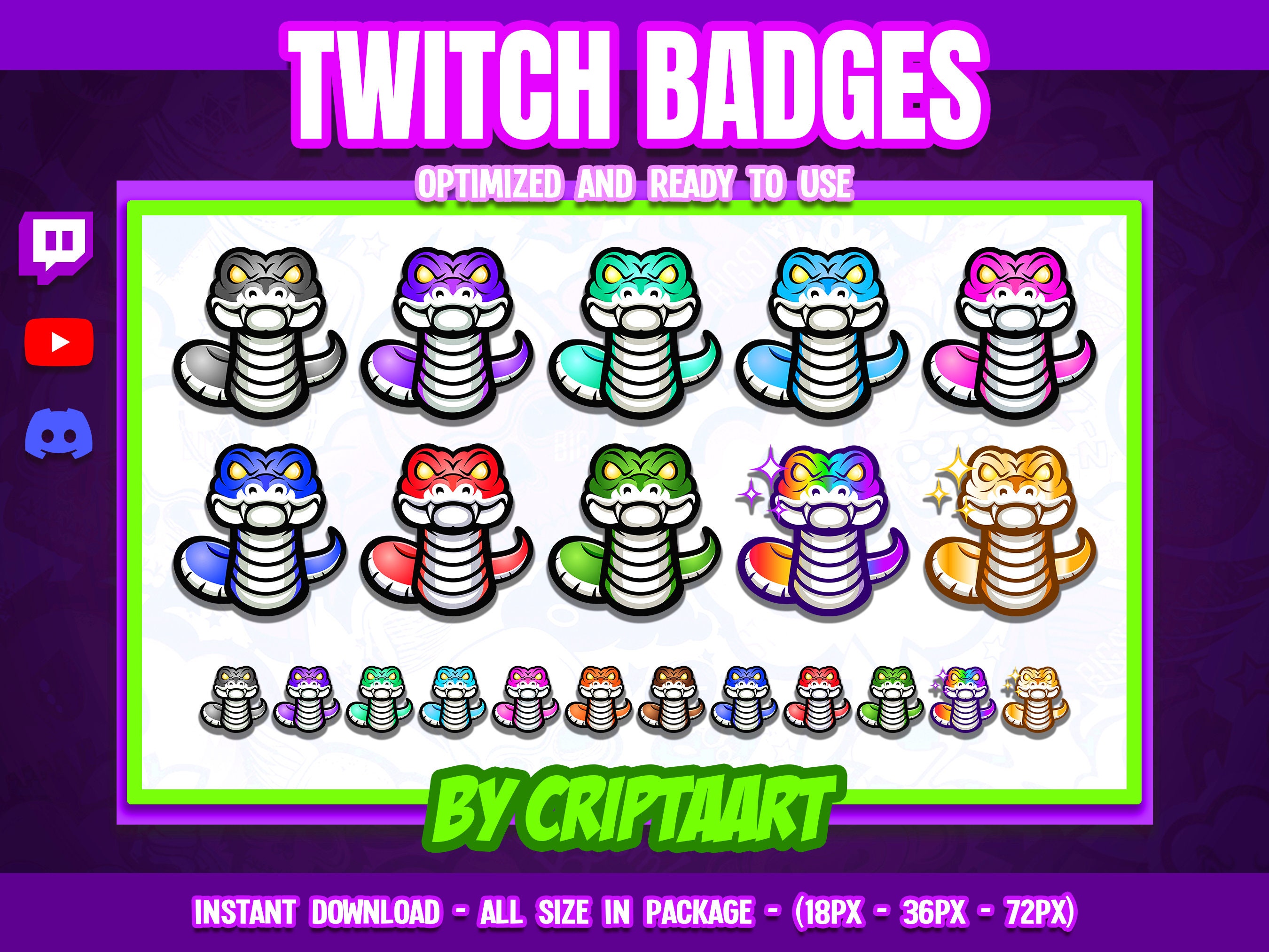 Snake Twitch Badges, Serpent Bit Badges, Animal Head Logo, Wild ...
