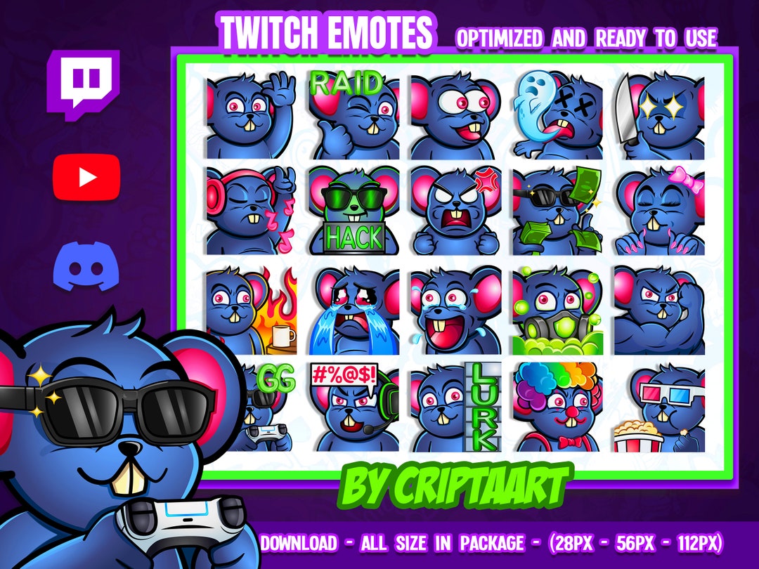 Mouse Twitch Emotes Mega Pack, Rat Emoji, Kawaii Channel Points, Stream ...