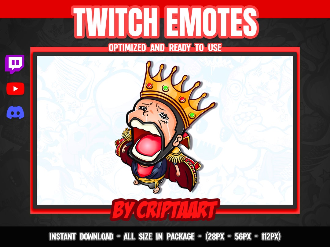 Chibi King cry Twitch Emote, meme sad anime emoji, icon for stream ...