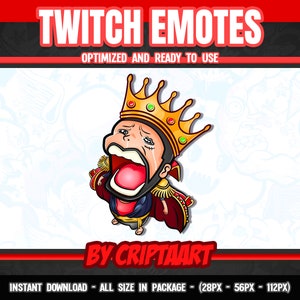 Chibi King cry Twitch Emote, meme sad anime emoji, icon for stream ...
