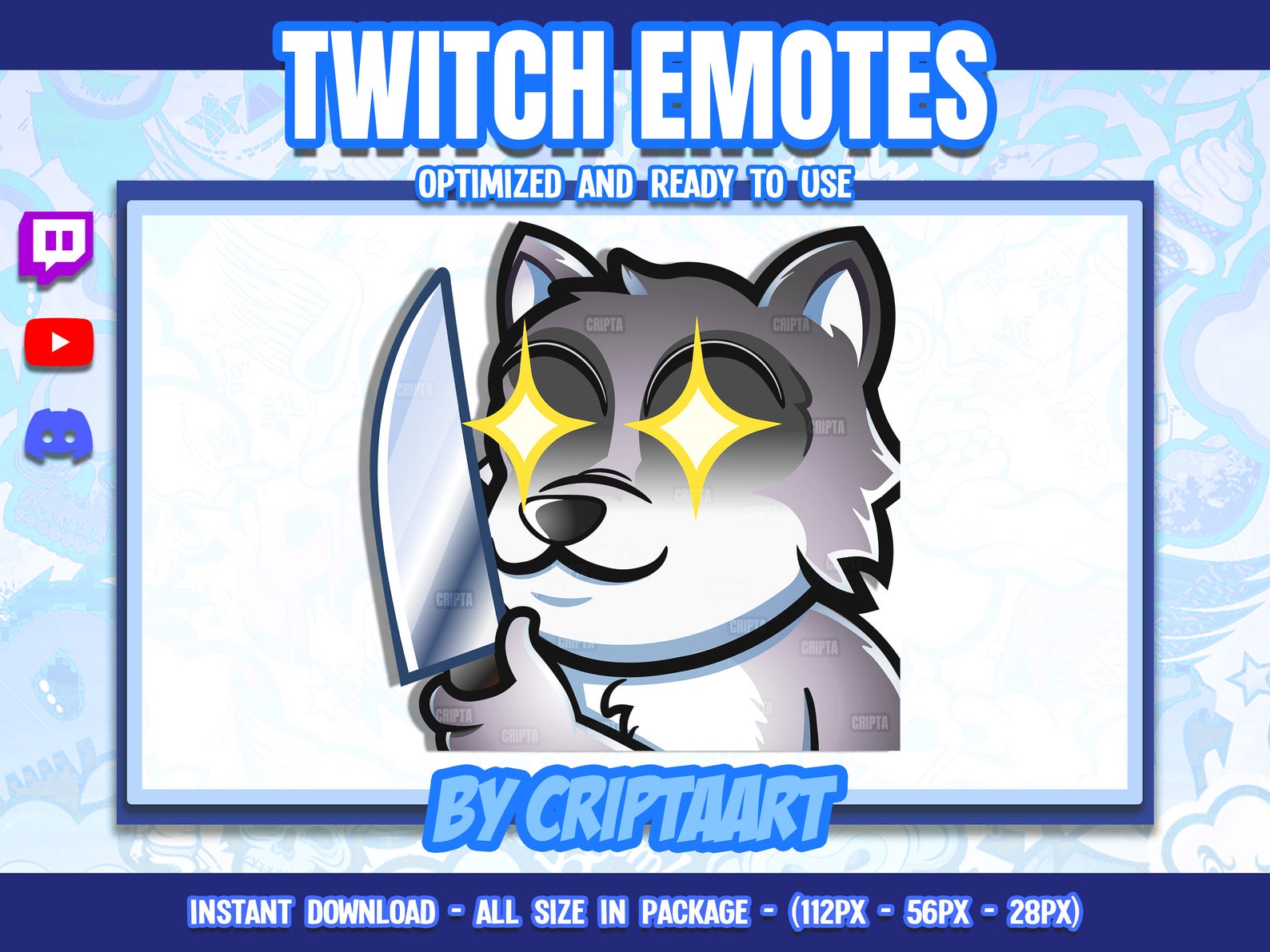 Gray Wolf Knife Twitch Emote, Yandere Emoji, Killer, Kawaii Animals ...