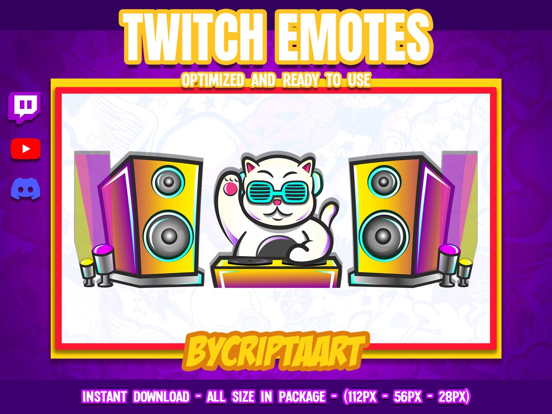 Cat Disco Jam Twitch Emote, Party Hard Sub Emoji, Speakers, Music, Cool ...