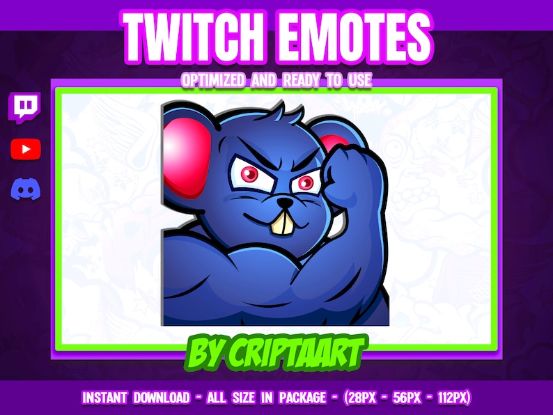 Mouse Bicep Flex Twitch Emote, Rat Strong Buff, Funny Channel Points ...