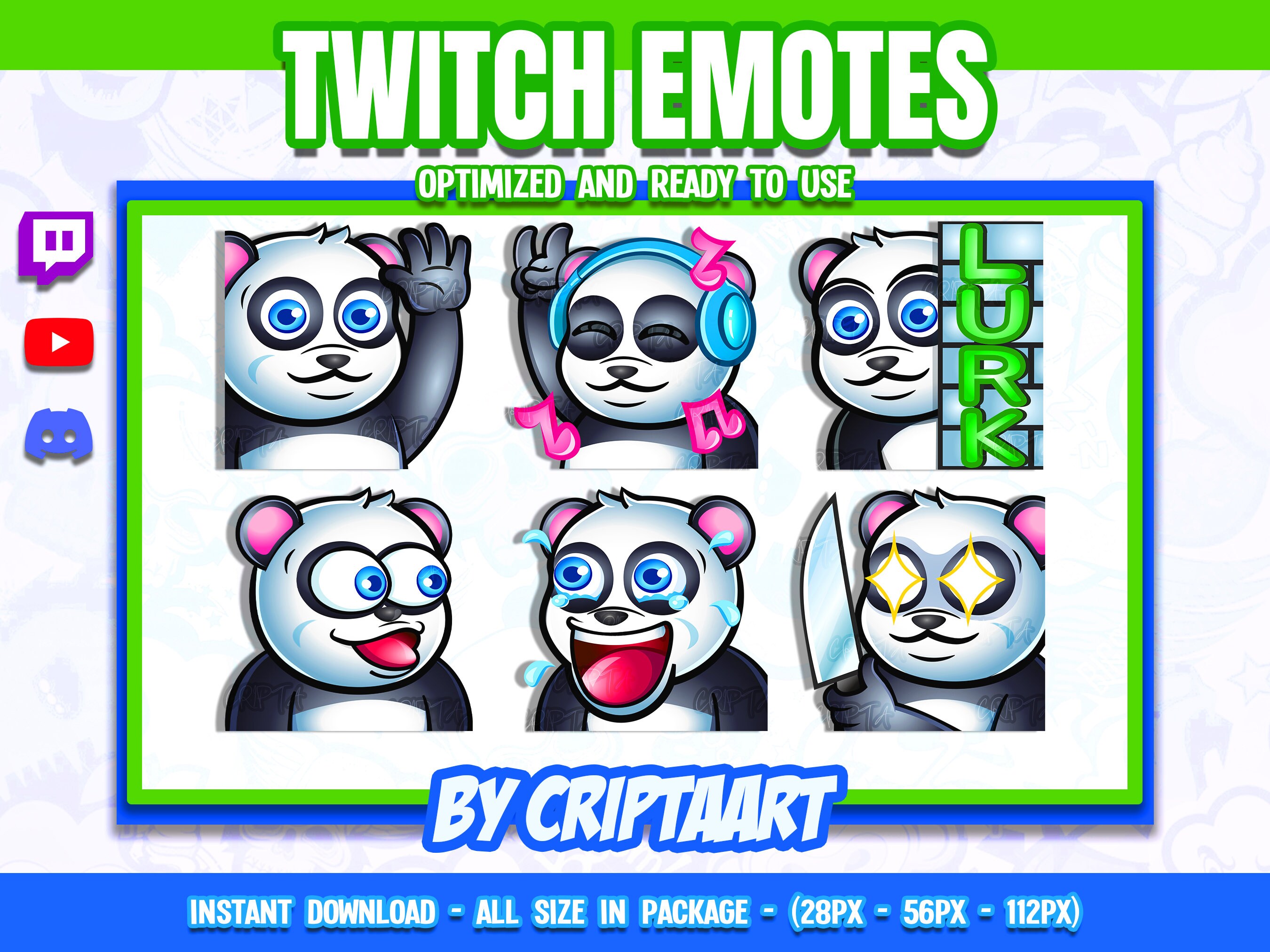 Twitch Emotes, Panda Bear Pack, Kawaii Animal Emoji, Waving Lurk Pog ...