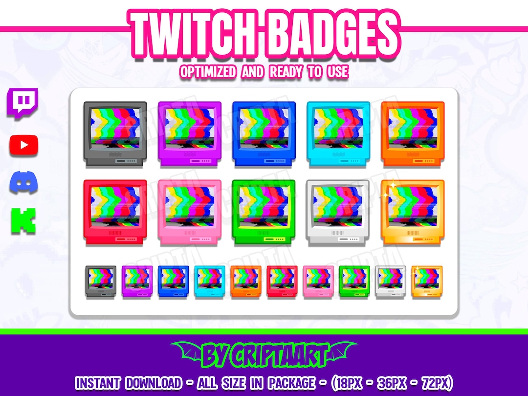Retro TV Twitch Badges, Vintage Monitor, Vaporwave, Video, Cheers ...