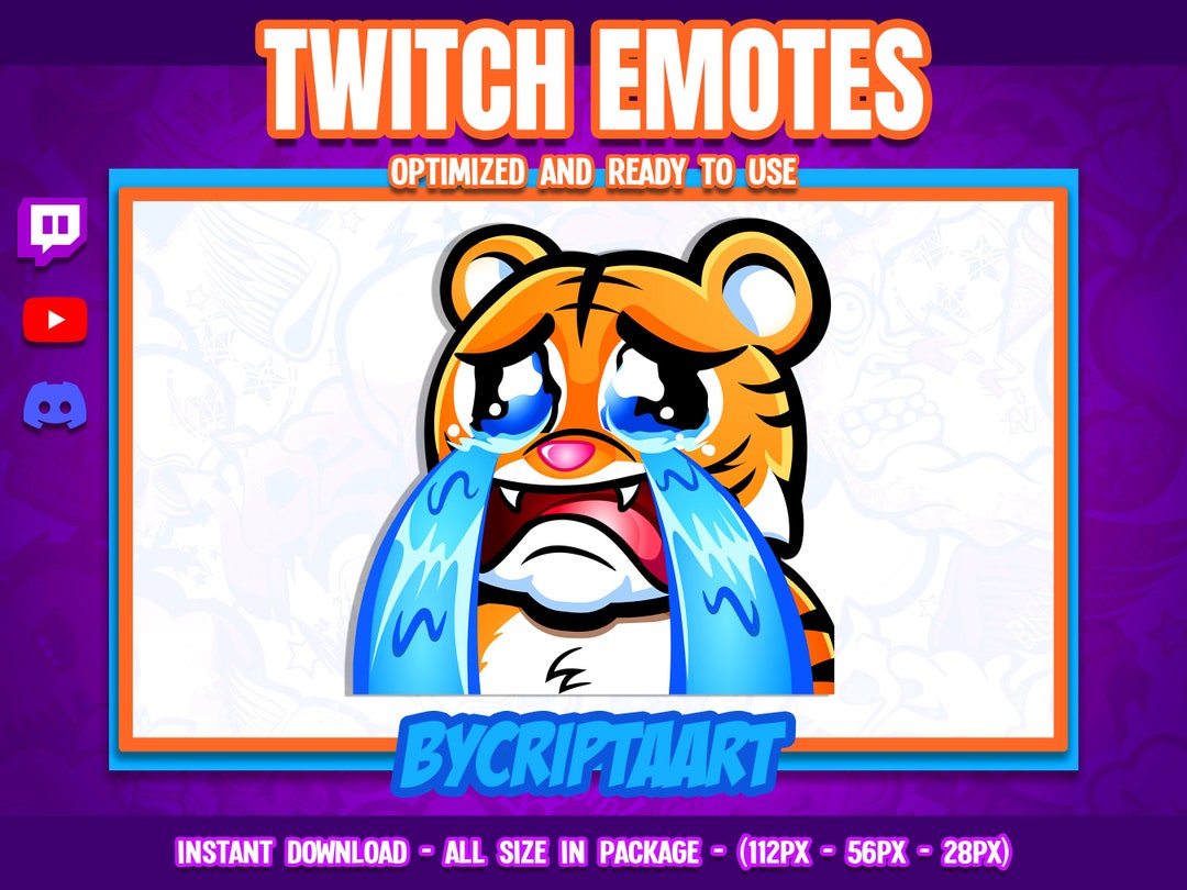 Tiger Crying Twitch Emote, Cute Sad Sub Emoji, Channel Points, Streamer ...