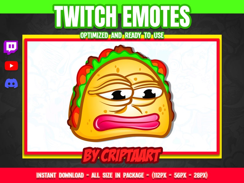 Taco Pepe Frog Twitch Emote, Monkas, Channel Points / Stream Graphics ...