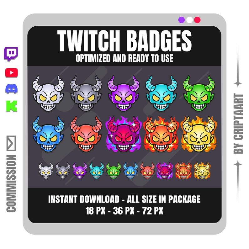 Demon Skull Twitch Sub Badges | Evil Horned Skulls Stream Graphics ...