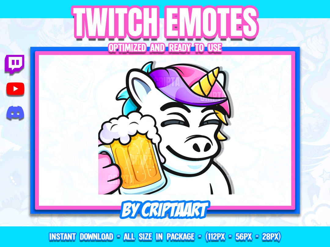 Unicorn Beer Twitch Emote, Cheer Sub Emoji, Kawaii Channel Points ...