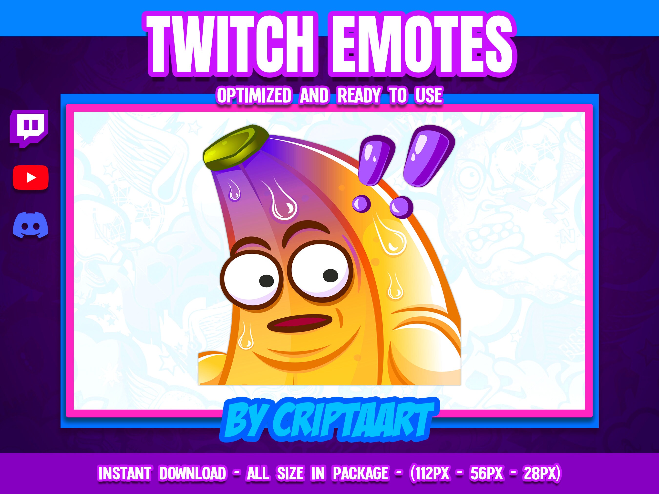 Banana Scared Twitch Emote, Sub Emoji Alert, Kawaii, Fruit, Icons for ...