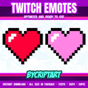 Pixel Art Heart Twitch Emote (x2), Love Emoji, 8 Bits, Gaming, Retro ...