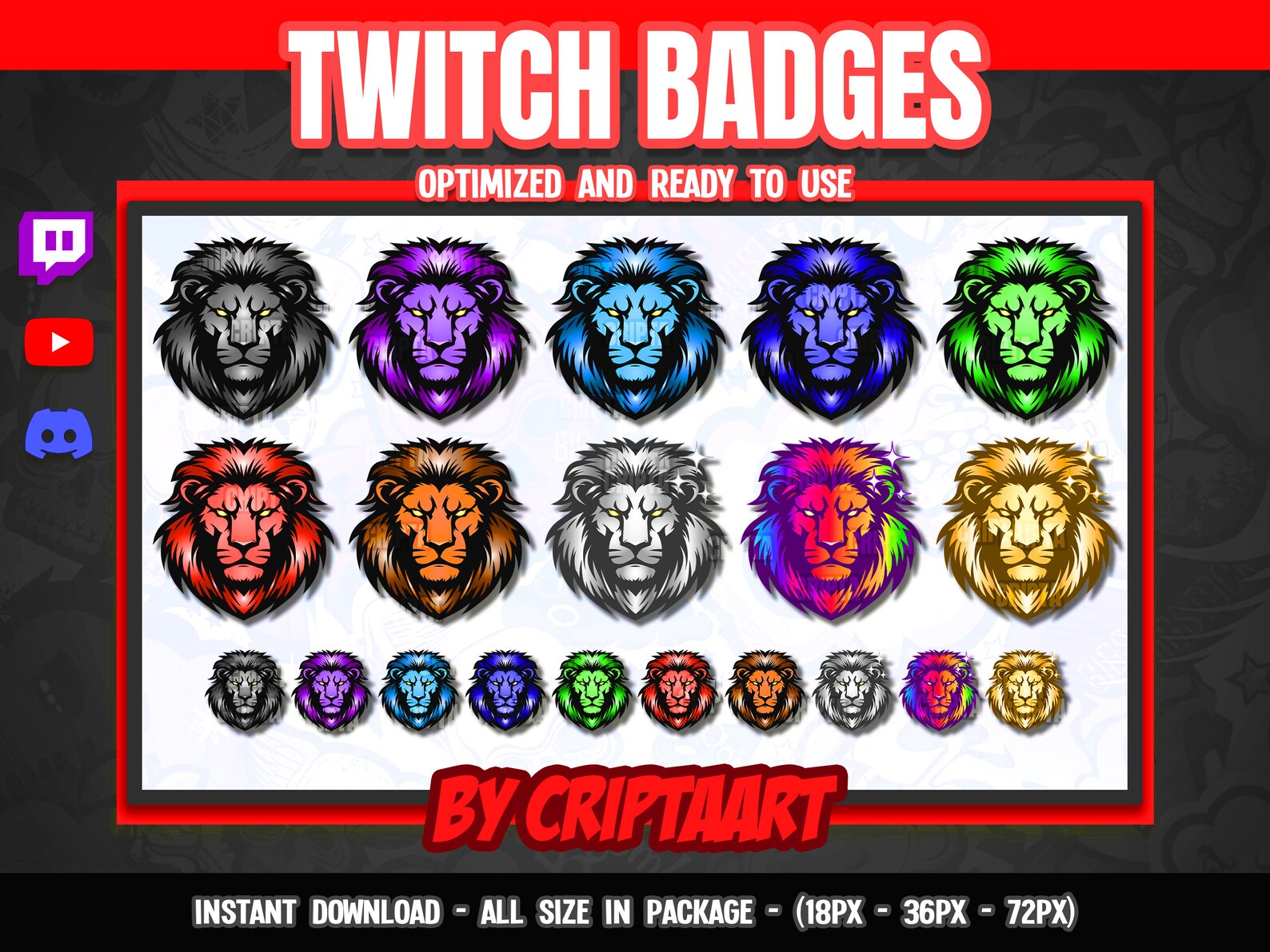 Lion Twitch Sub Badges, King Bit Badges for Streamers, Animals Cheer ...