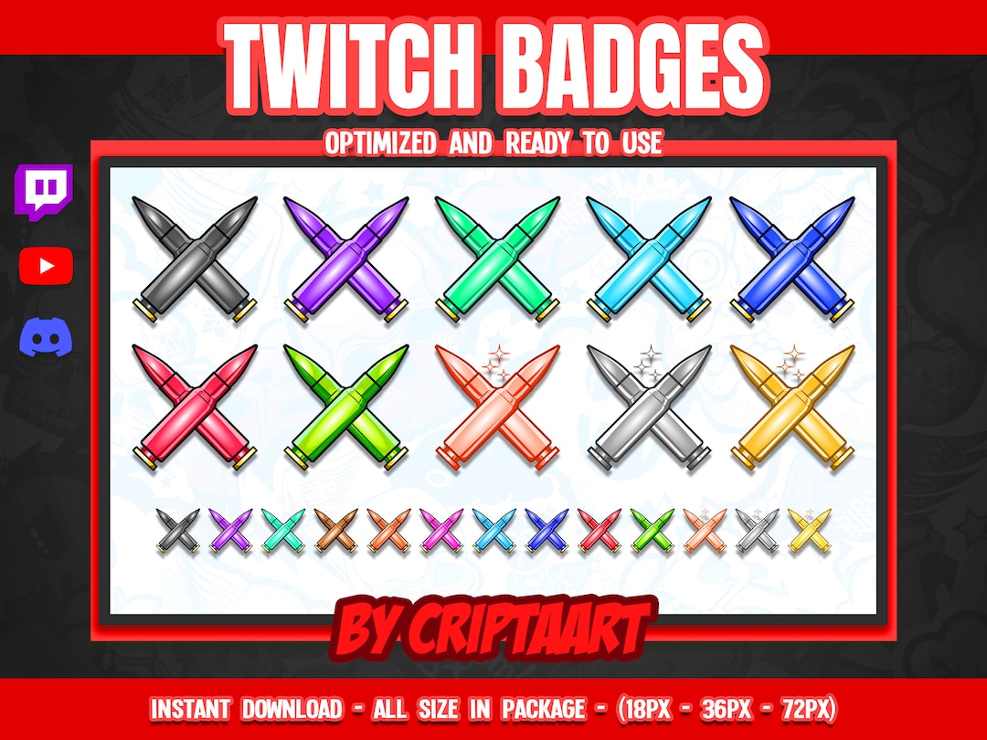 Bullet Twitch Badges - Crossed Ammo Sub Badges for Discord, Youtube and ...