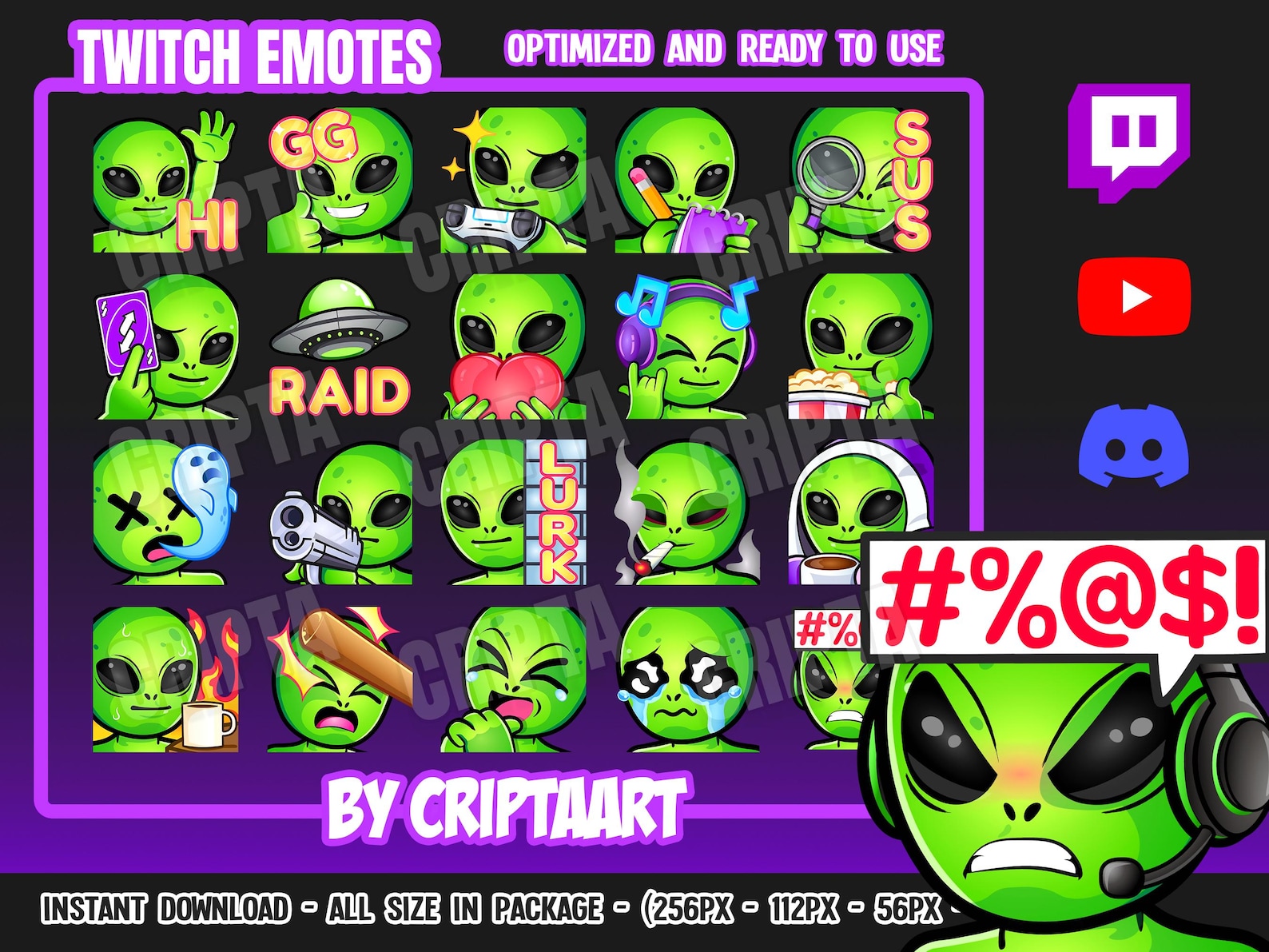 Alien Twitch Emote Mega Pack, Channel Points, Streaming, Discord, Kick ...