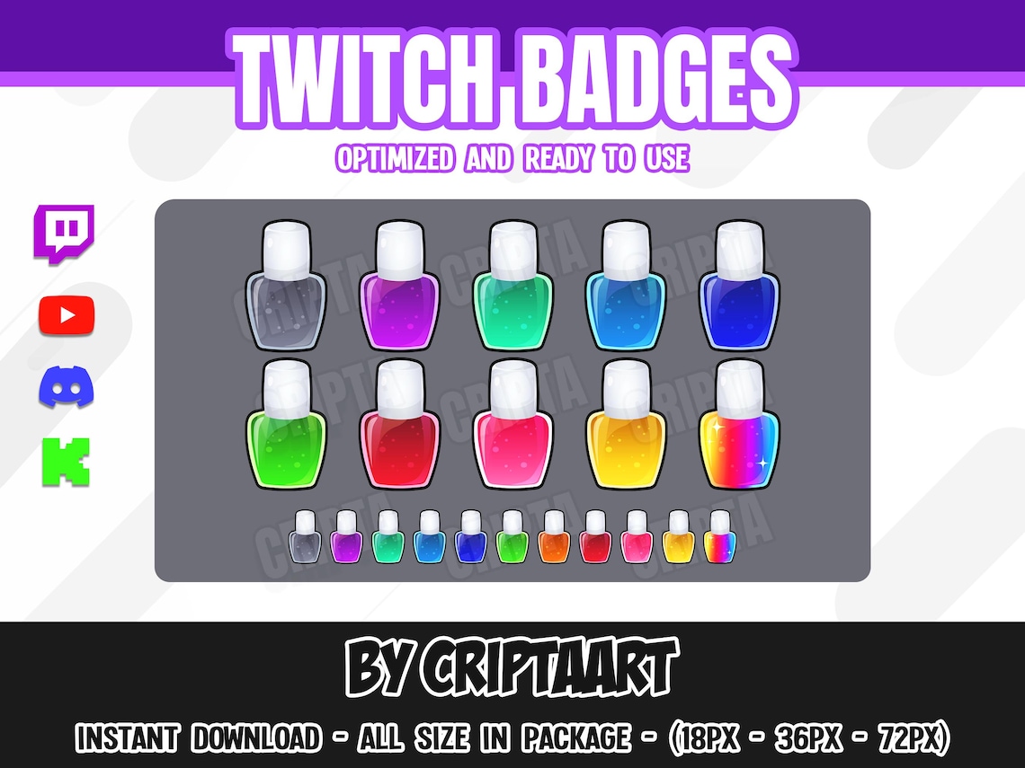 Nail Varnish Twitch Badges for Fashion & Girly Streamers - Subscriber ...