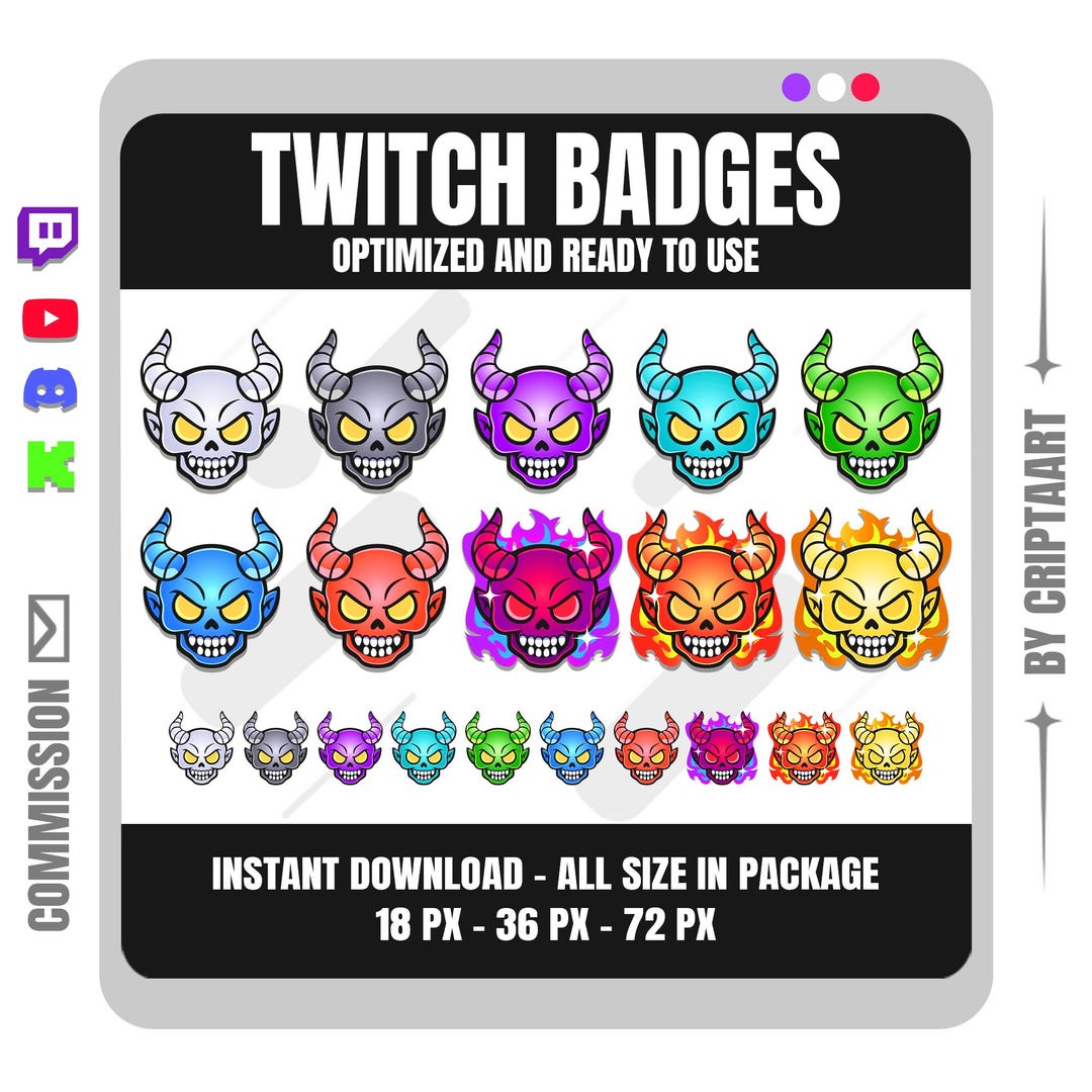 Demon Skull Twitch Sub Badges | Evil Horned Skulls Stream Graphics ...