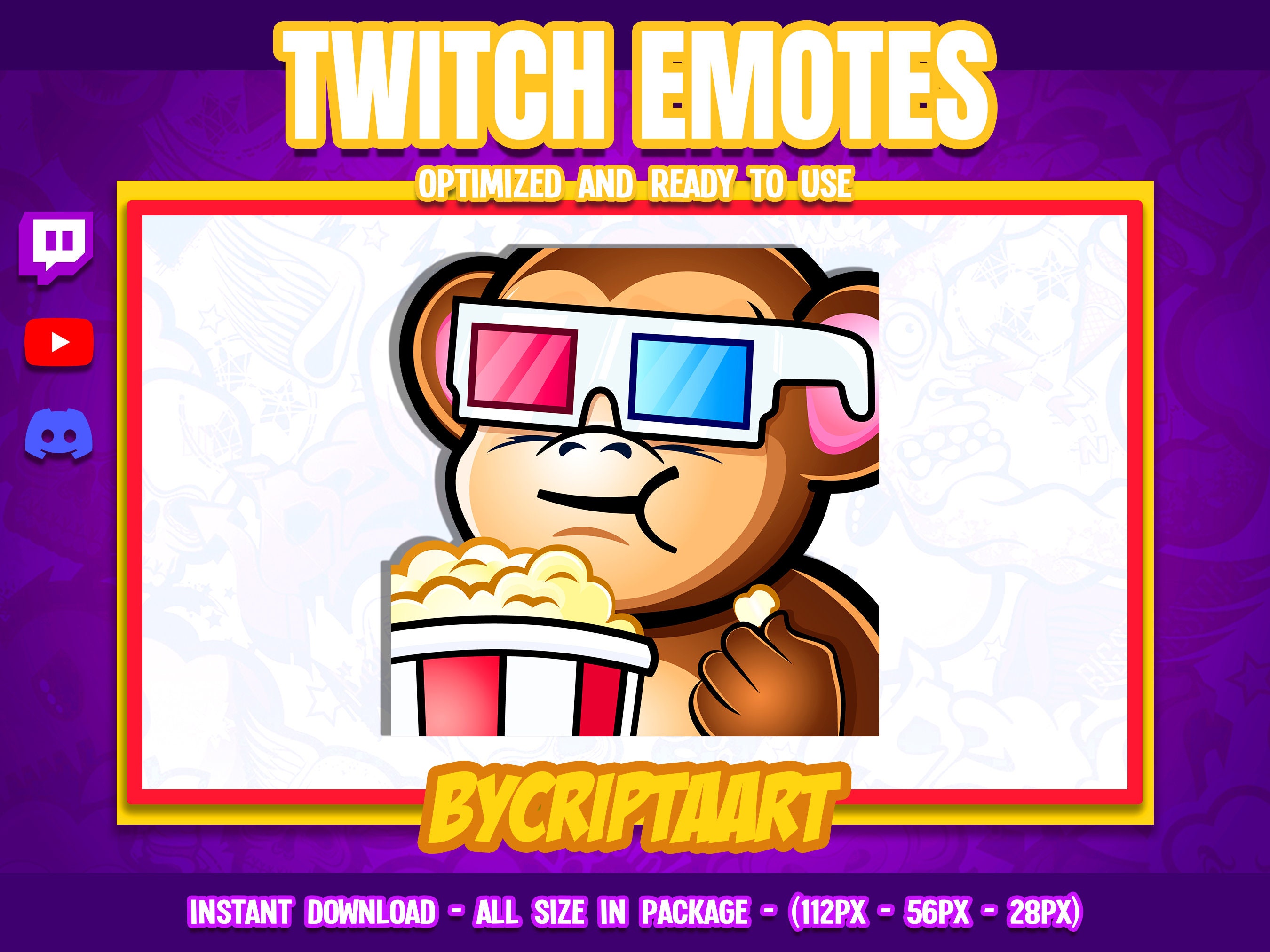Monkey Eating Popcorn Twitch Emote, Cool Glasses 3d Sub Emoji ...