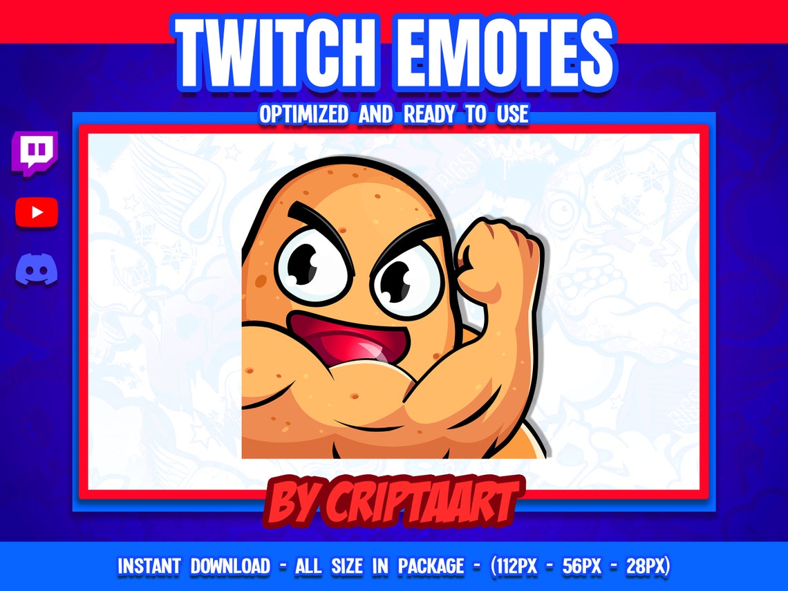 Potato Bicep Flex Twitch Emote, Cool Potato Muscle Sub Emoji, Level Up ...