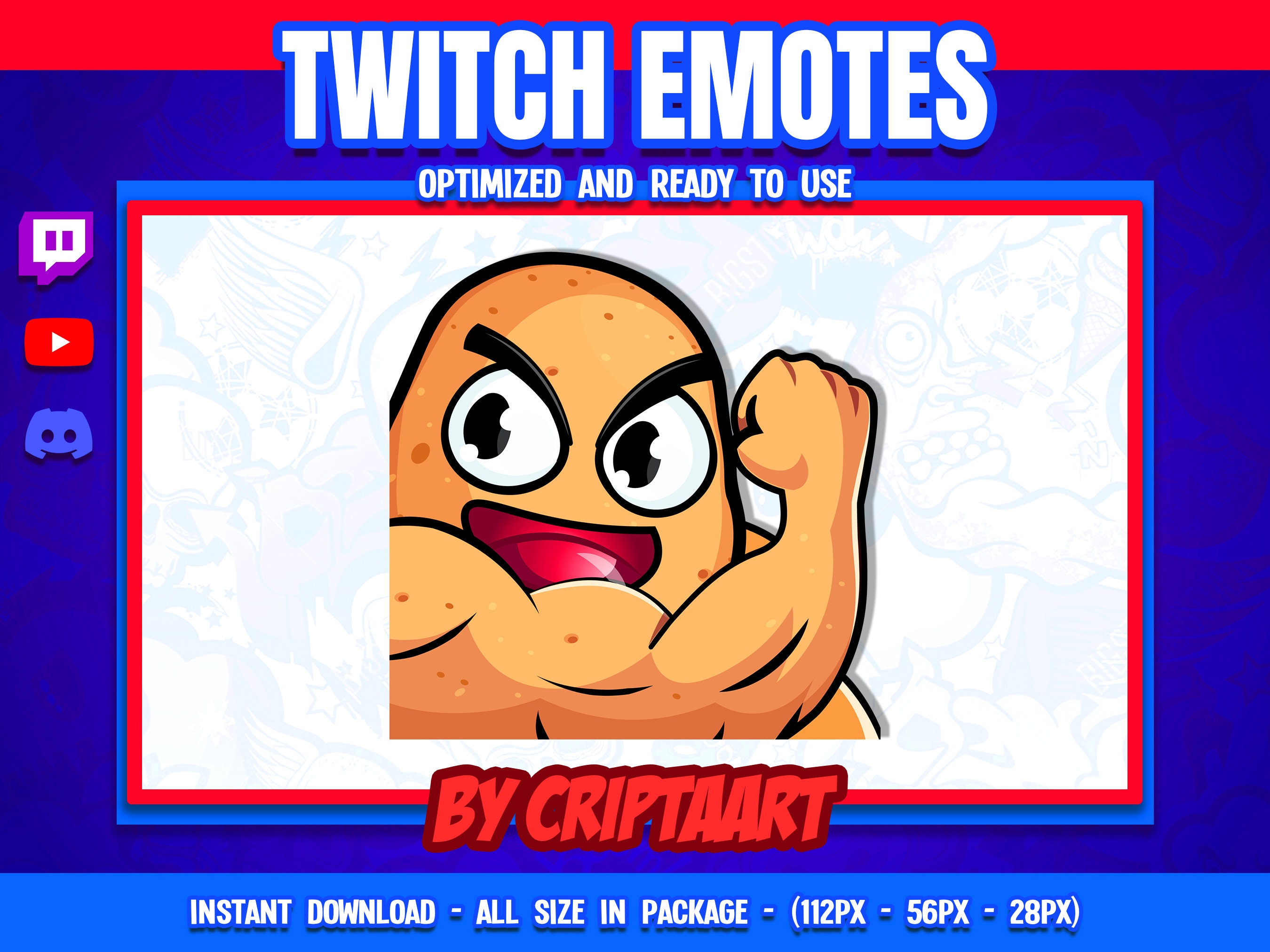Potato Bicep Flex Twitch Emote, Cool Potato Muscle Sub Emoji, Level Up ...