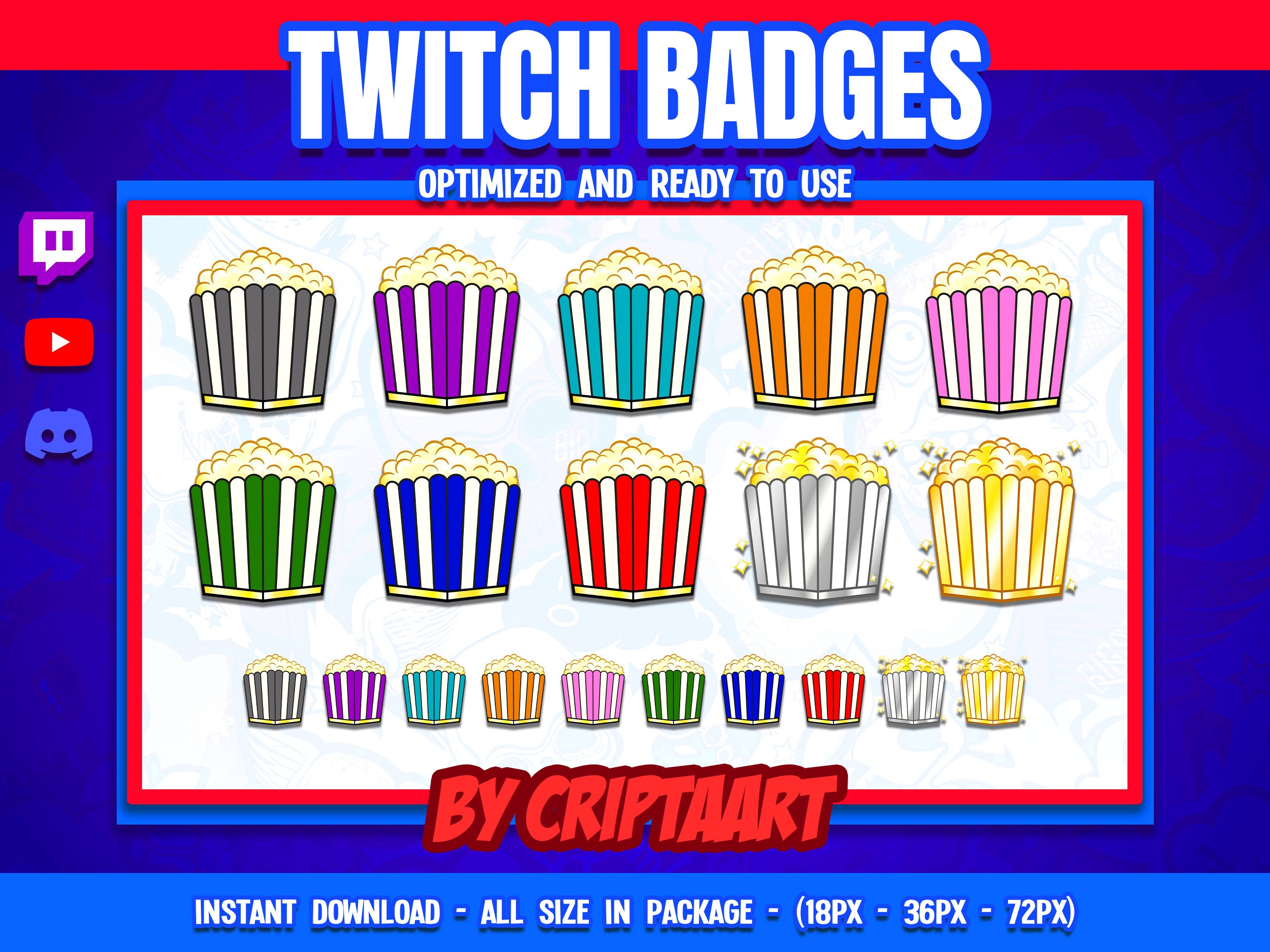 Popcorn Twitch Badges, Movie Bit Badges, Cinephiles, Subscribers, Items ...
