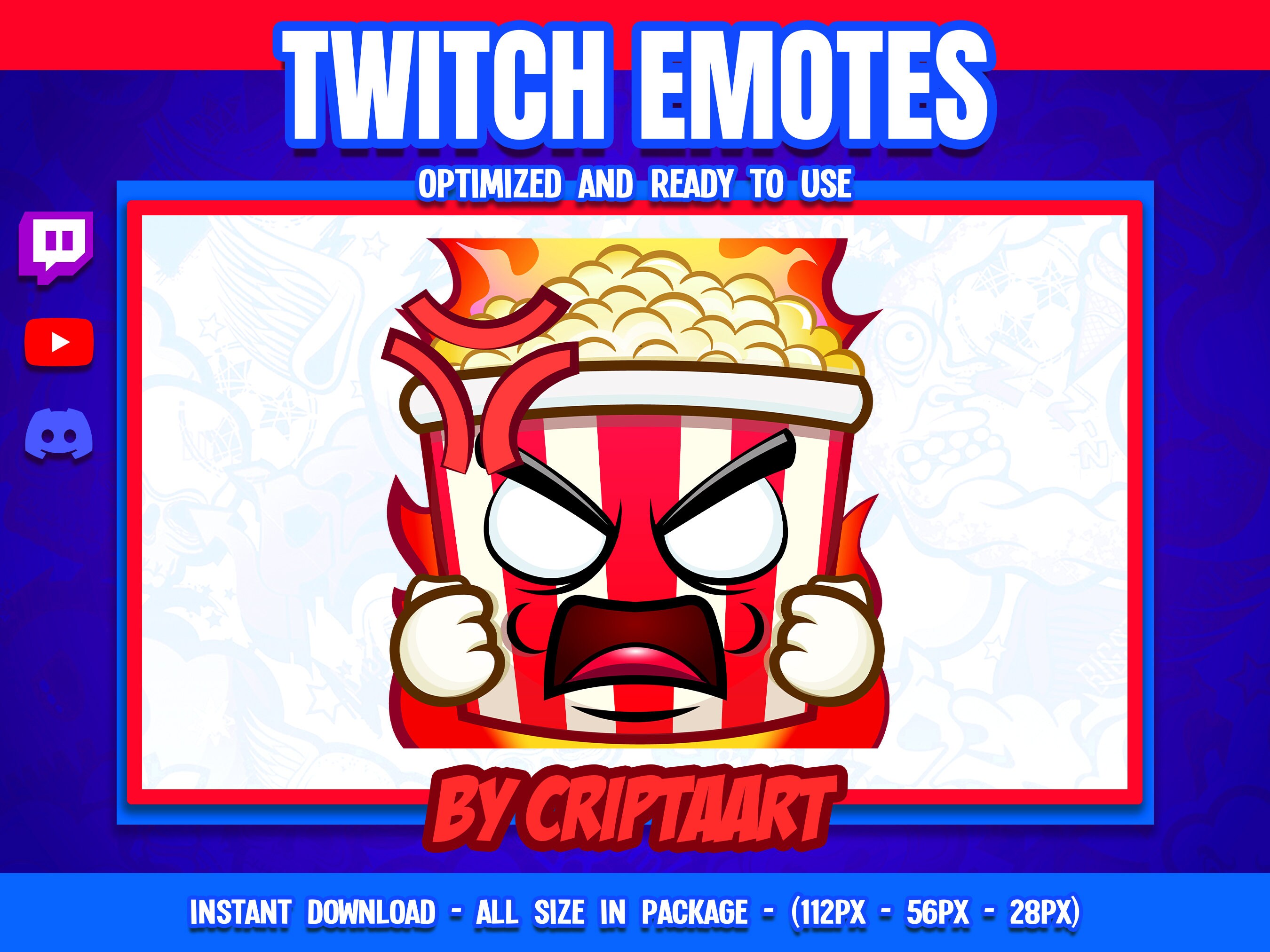 Popcorn Rage Twitch Emote, Popcorn Angry Sub Emoji, Kawaii Cute Food ...