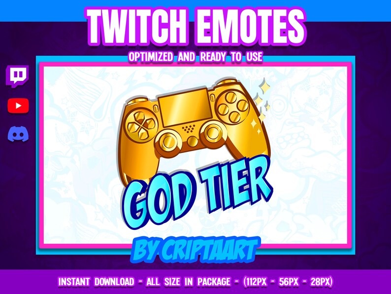 Joystick God Tier Twitch Emote, Gaming Controller Gg Sub Emoji, Gamer ...