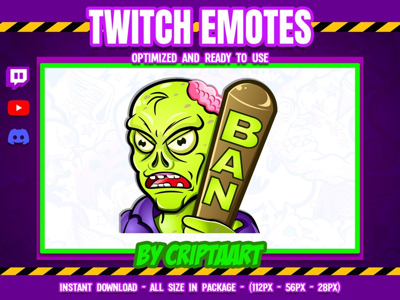 Zombie Ban Twitch Emote, Halloween ban emoji, monster icon, item for ...