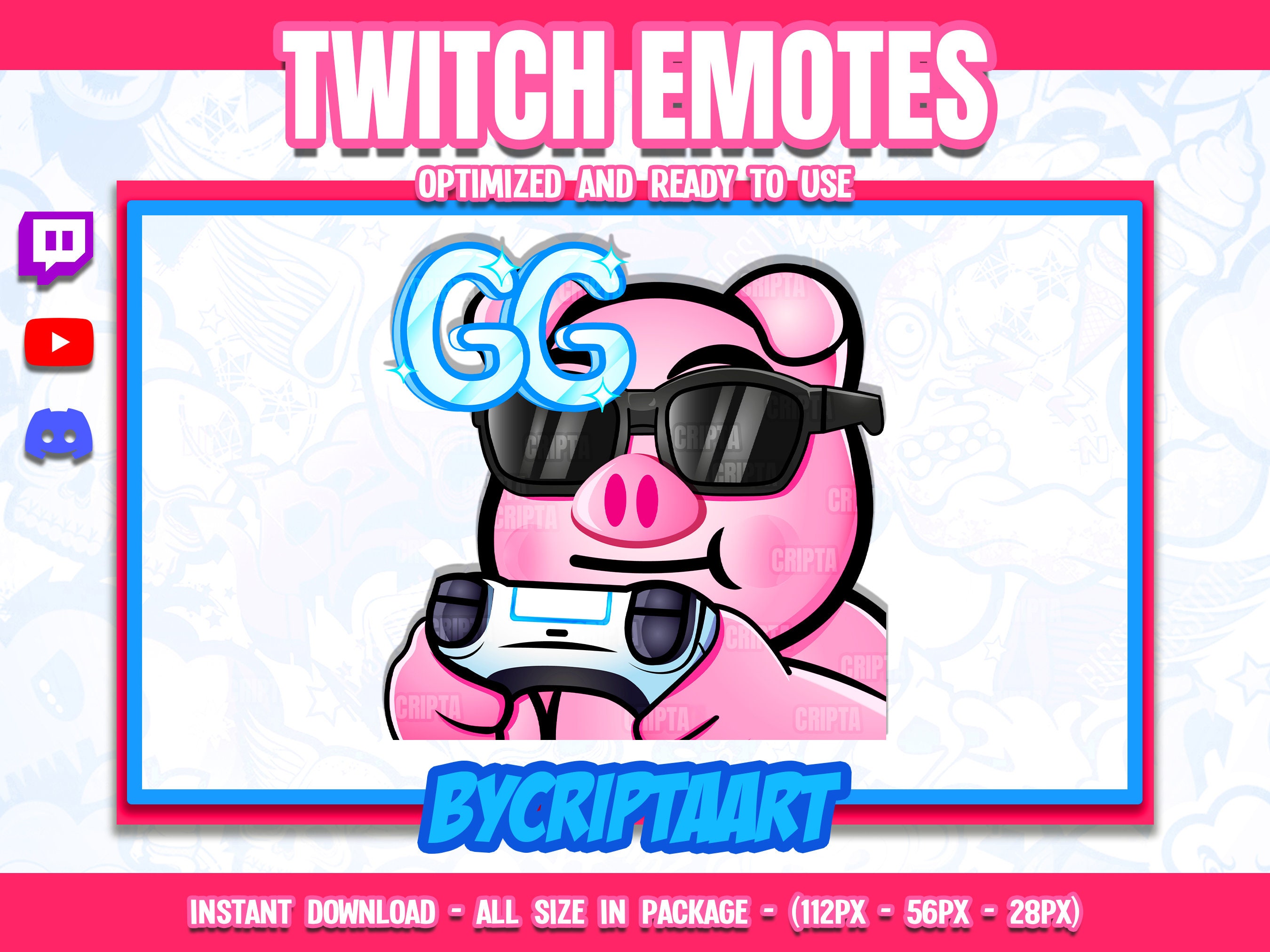 Pig GG Twitch Emote, Gamer Emoji, Joystick Icon, Kawaii Food, Stream ...