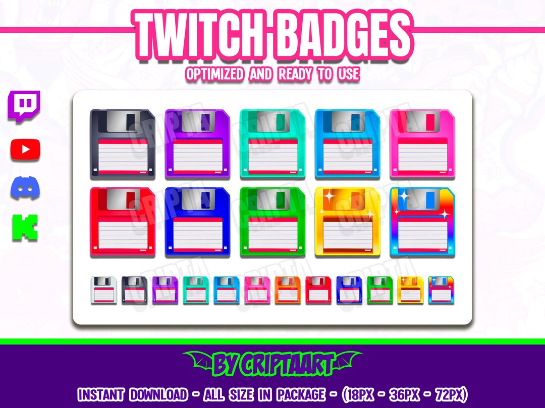 Floppy Disk Sub Badges | Retro 90s Tech Pack for Twitch, Discord and ...