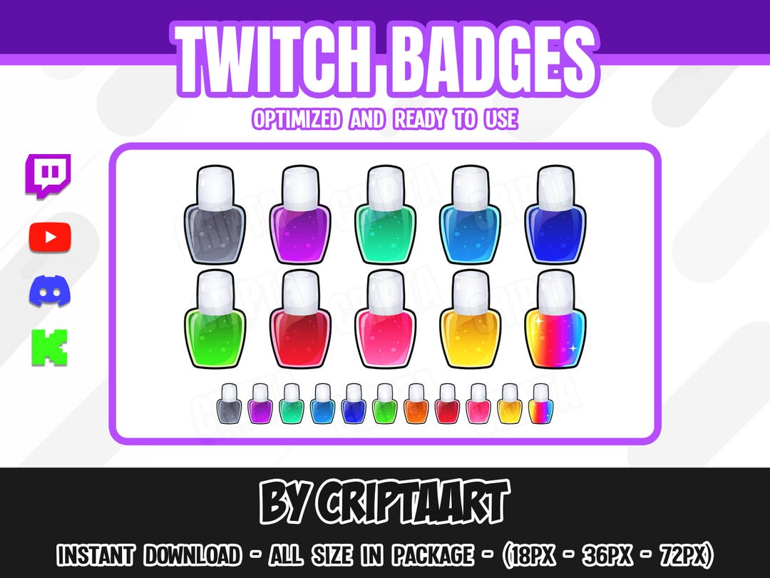 Nail Varnish Twitch Badges for Fashion & Girly Streamers - Subscriber ...