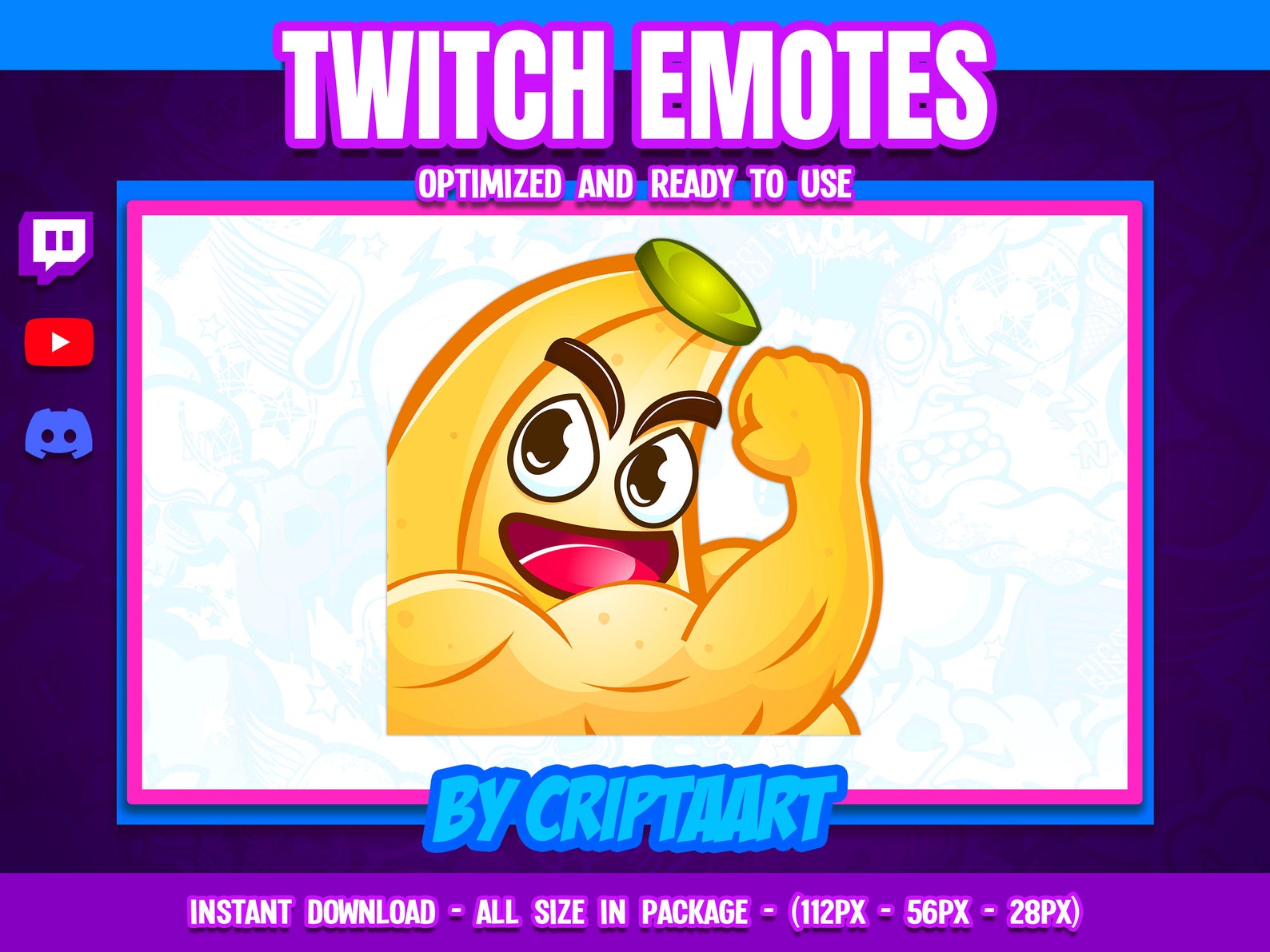 Banana Muscle Twitch Emote, Muscular Arm Emoji, bicep flex, fruit ...