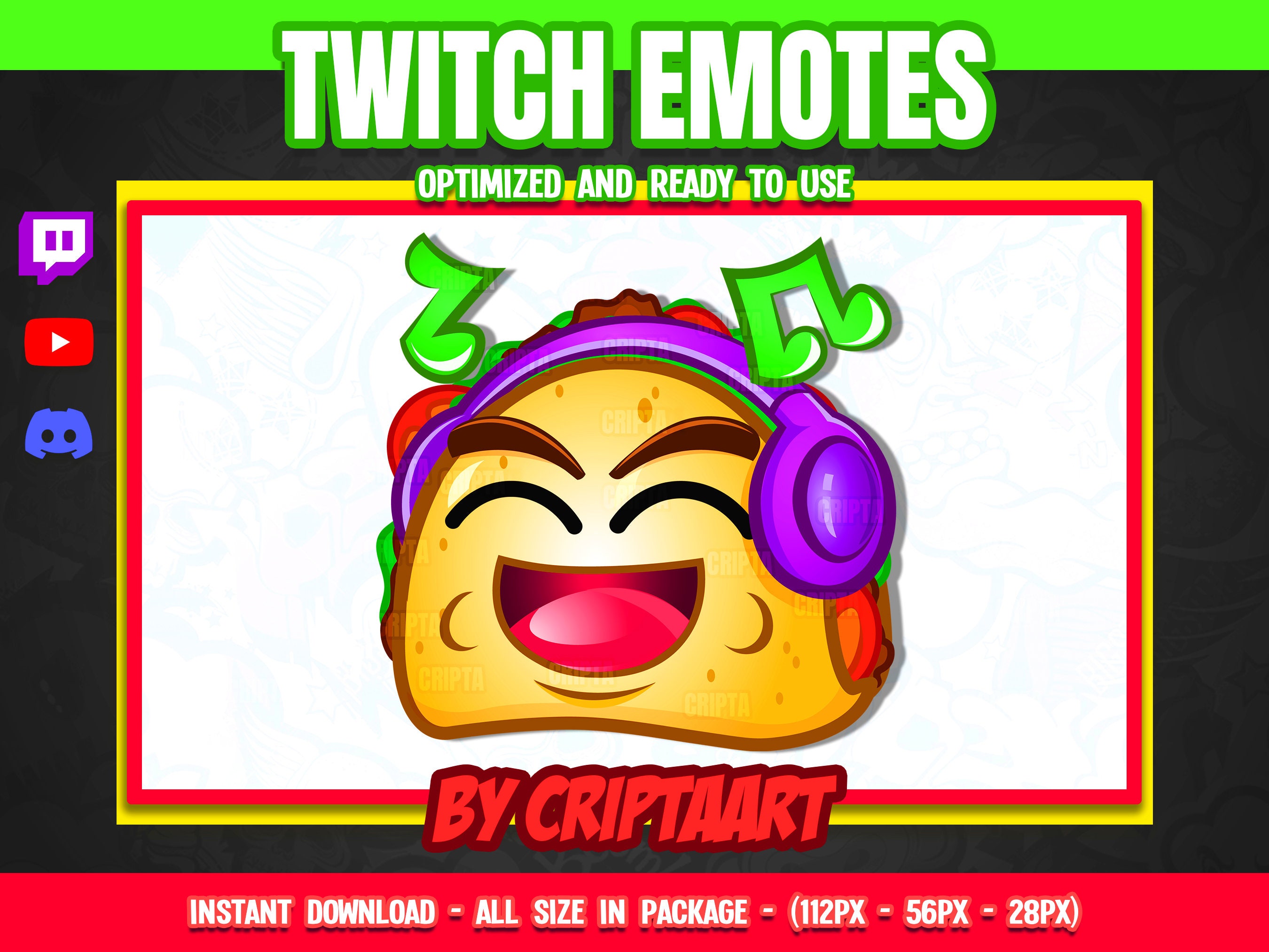 Taco Music Twitch Emote, Disco Jam Emoji, Headphones, Fast Food ...