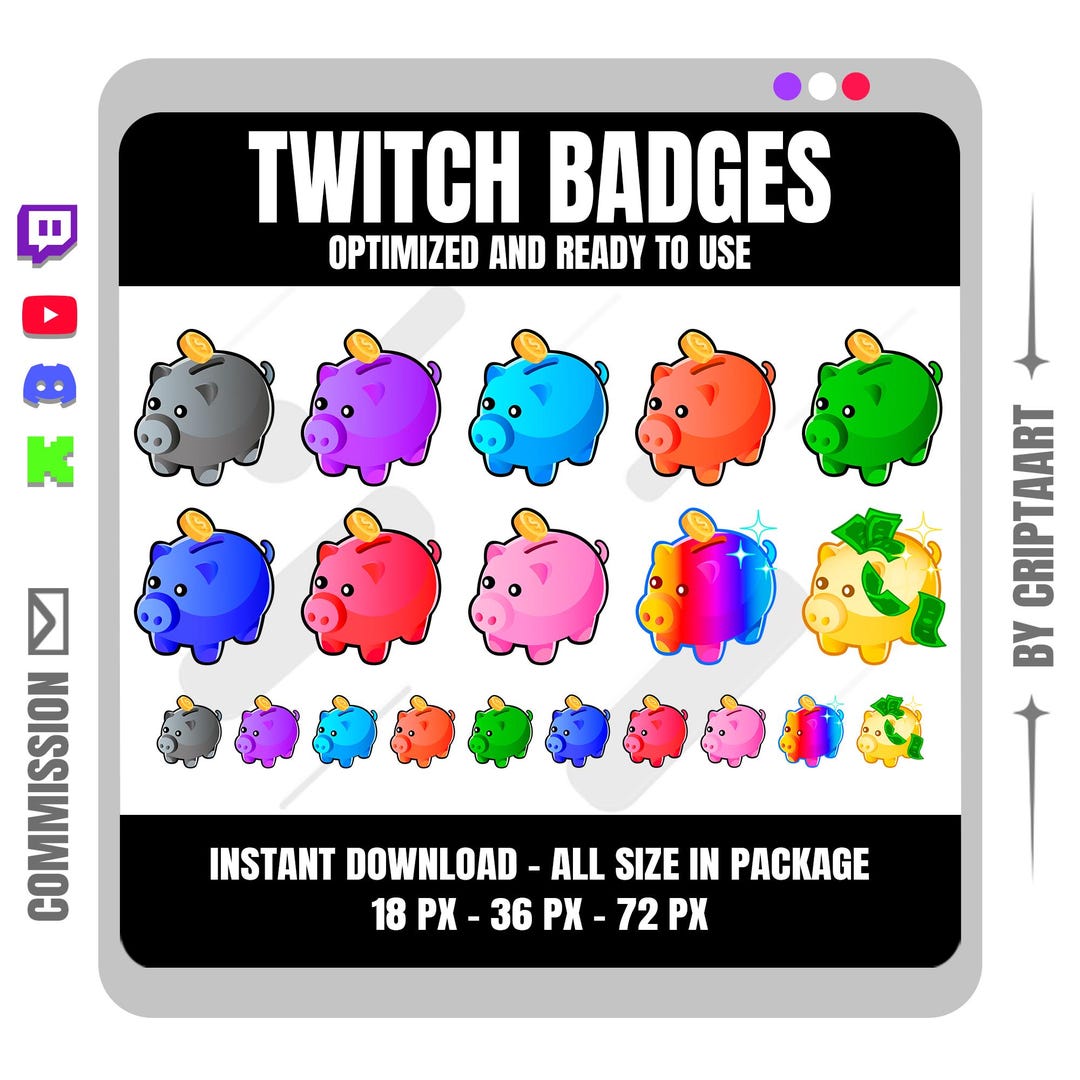 Piggy Bank Sub Badges for Twitch Youtube Discord Kick | Money Pig ...
