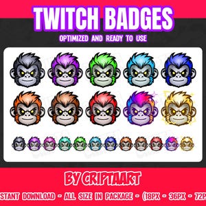 Monkey Twitch Badges, Bit Badge, Chibi Gorilla, Cheer, Subscribers ...