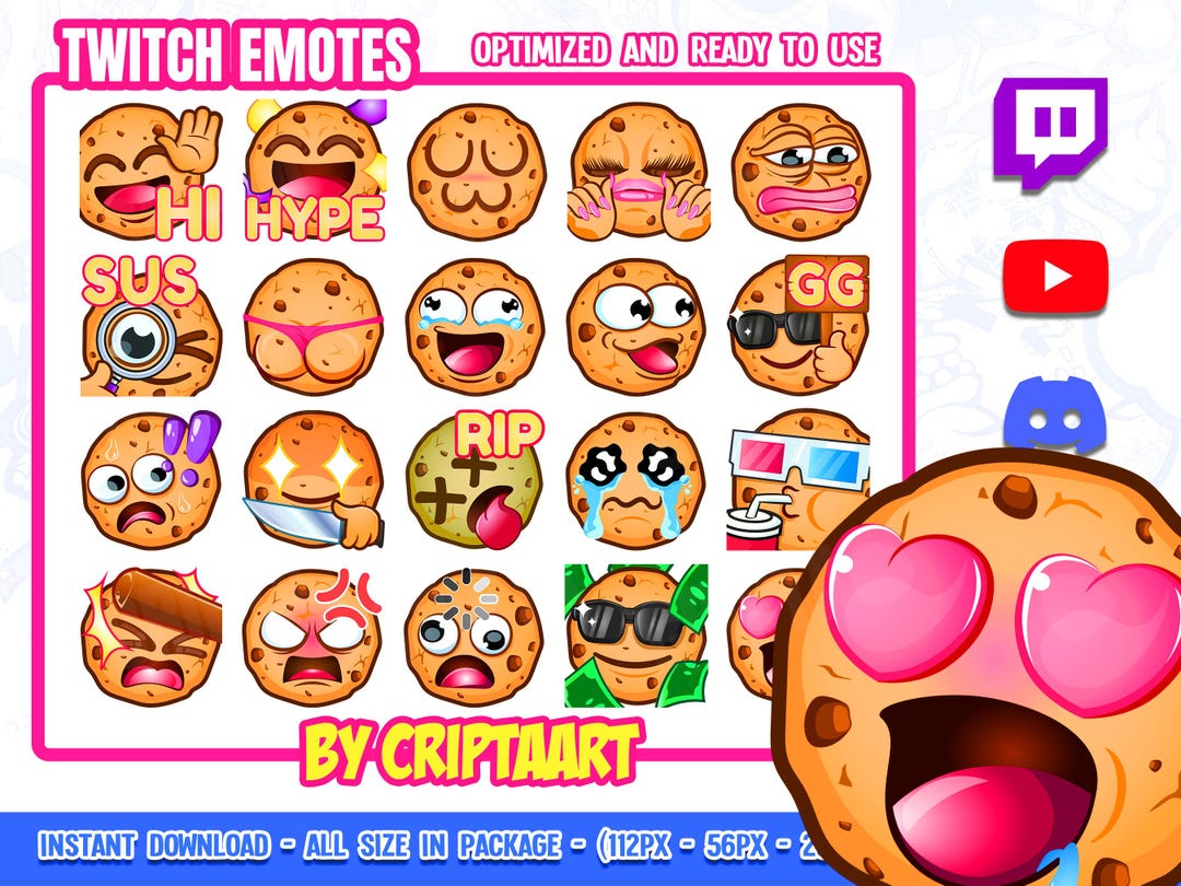 Cookie Twitch Emotes Mega Pack, Stream Graphics for Youtube, Discord ...