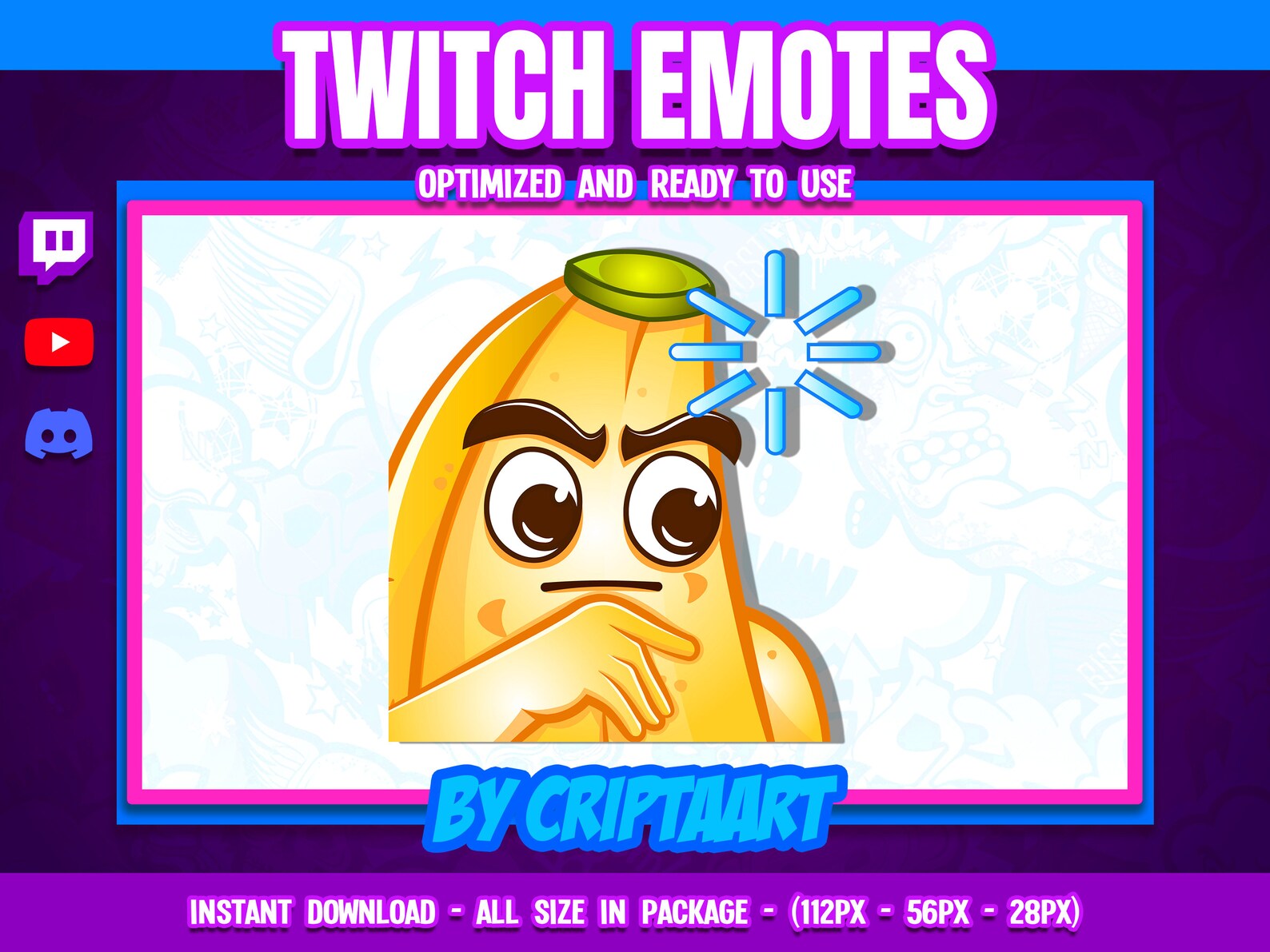 Banana Thinking Twitch Emote, Confused Banana Sub Emoji, Loading, Food ...