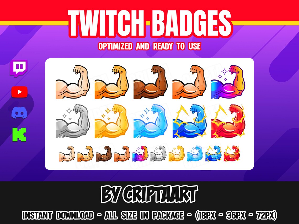 Muscular Arm Twitch Badges, Bicep Flex Bit Badges, Level God, Item for ...
