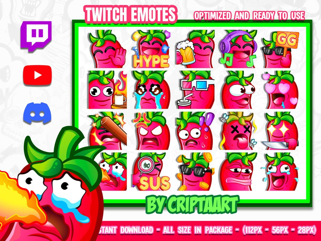 Spicy Chili Twitch Emote Mega Pack - Pepper Emojis for Streamers ...