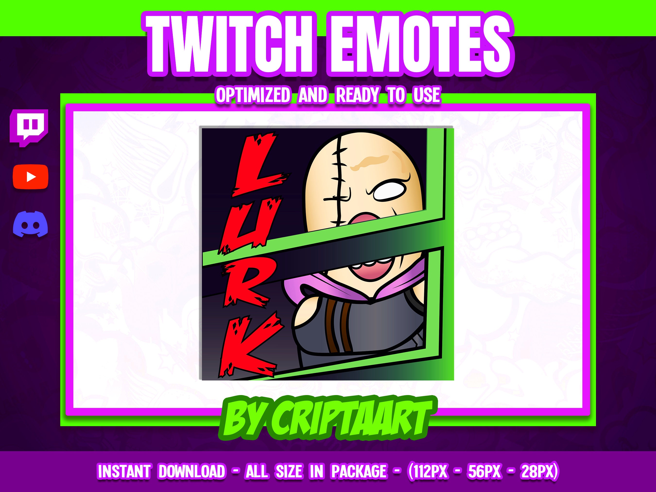 Zombie Monster Lurk Twitch Emote, Fear Emoji, Gaming, Horror Item for ...
