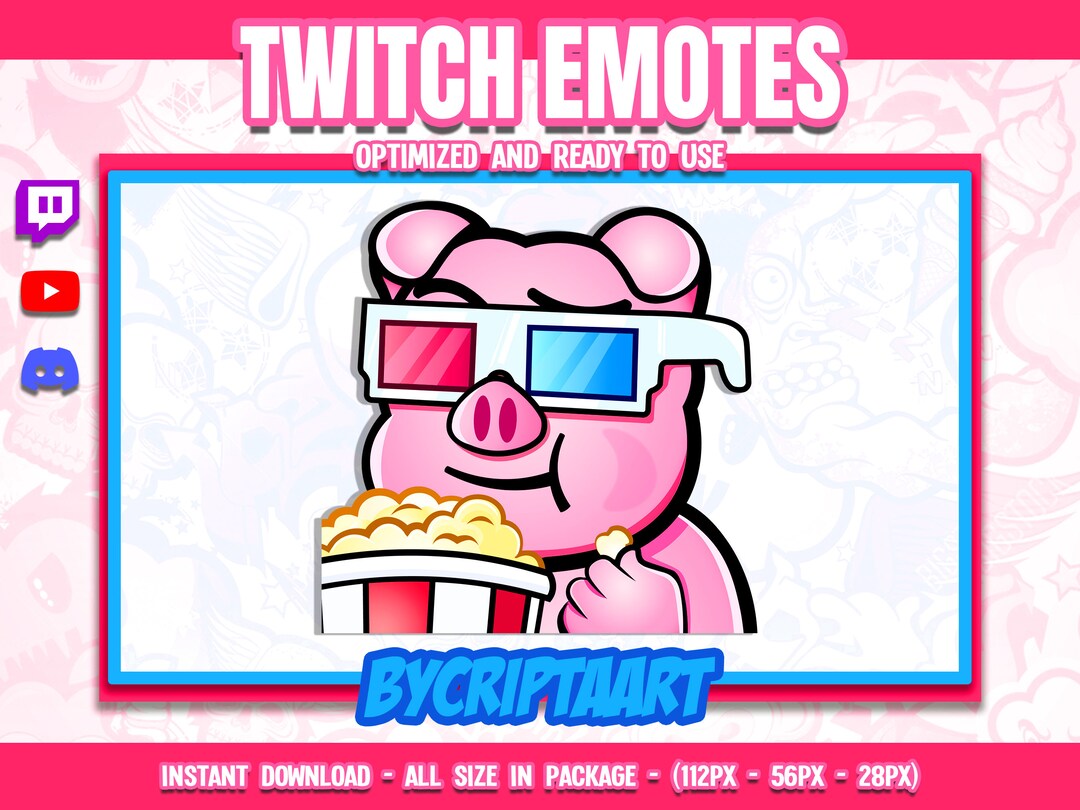 Chibi Pig Popcorn 3D Glasses Emote for Twitch, Discord, Youtube, Kick ...
