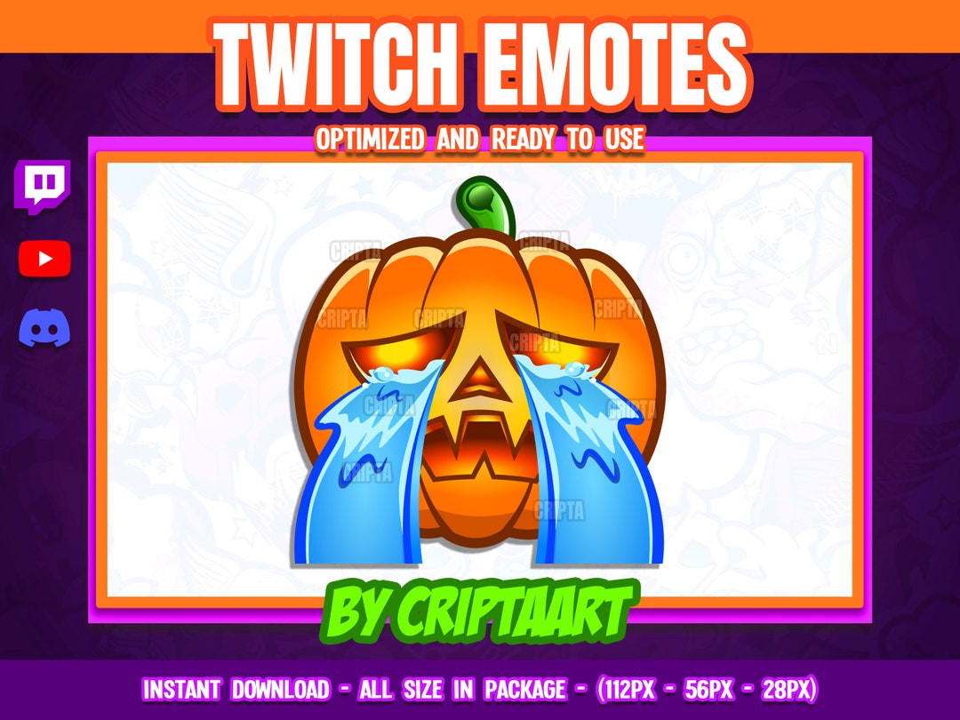 Crying Halloween Pumpkin Emote for Spooky Streamers - Sad Sub Emoji for ...