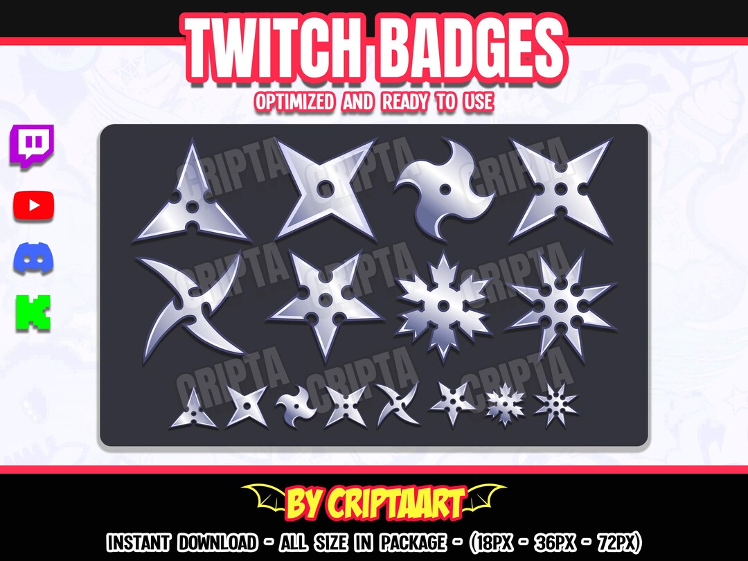 Shuriken Twitch Badges, Ninja Anime Stickers, Discord Kick Youtube ...