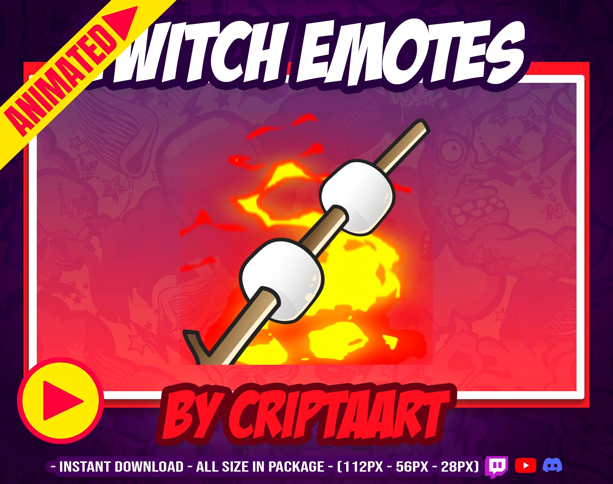 Twitch Animated Emote, Marshmallow, bonfire, candy emoji, food, chill ...
