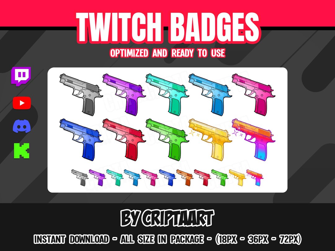 Gun Twitch Badges, Pistol Bit Badge, Shooter, Subscribers, Cheers ...