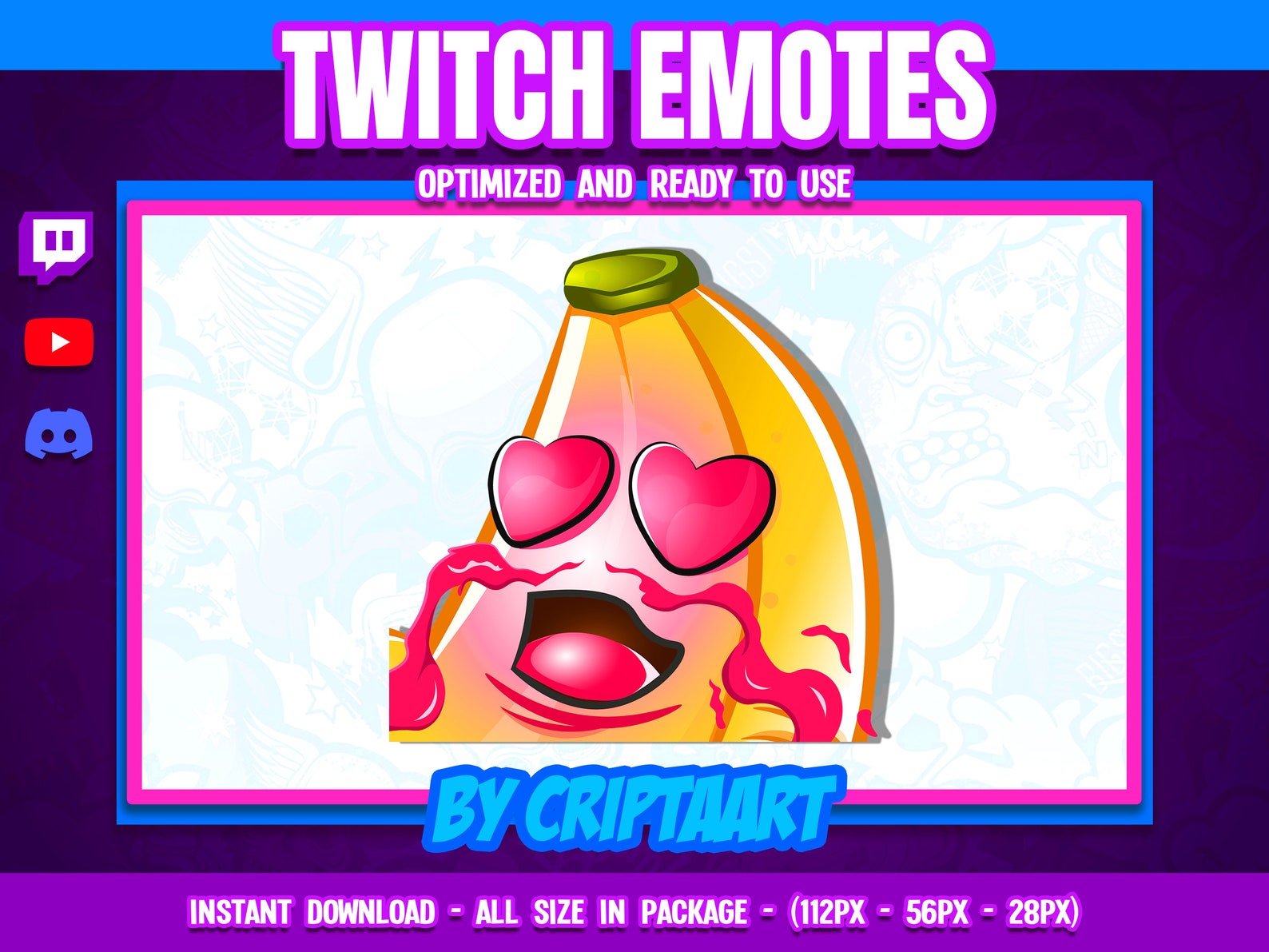 Banana Love Twitch Emote, Cute Fruit Emoji, Kawaii, Icons for Stream ...