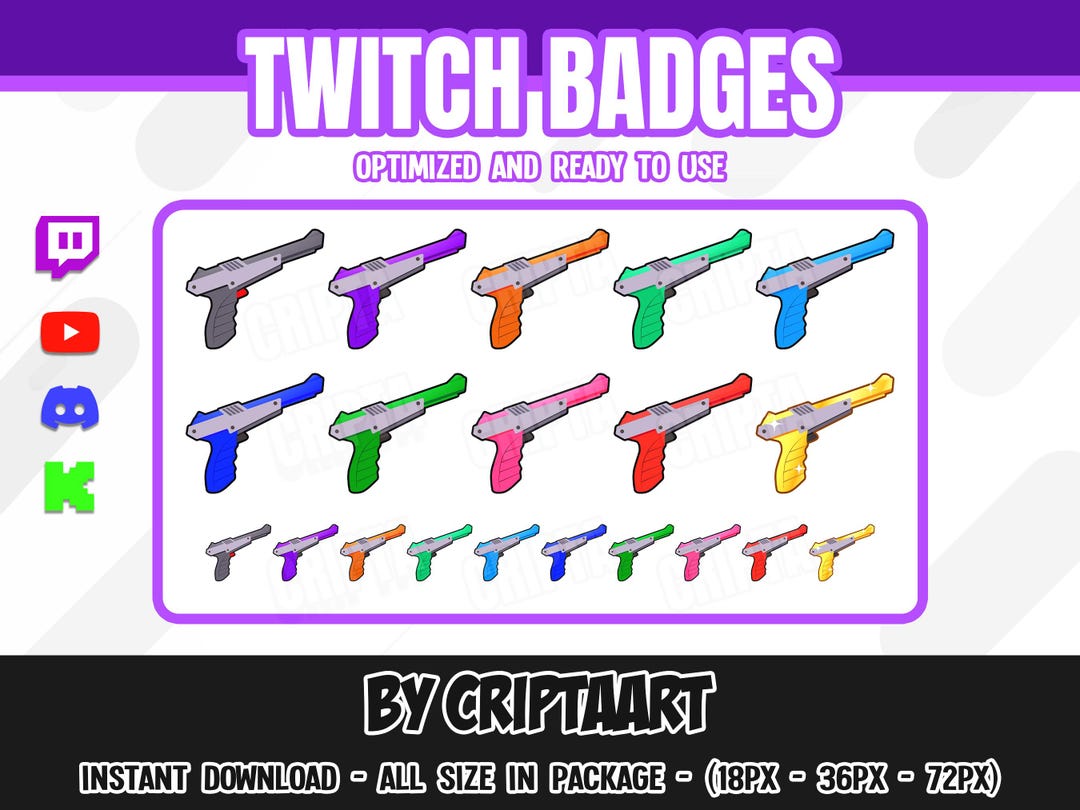 Retro Light Gun Sub Badges for Twitch – Pixel Zapper Gun Pack for Kick ...