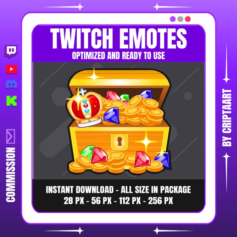 Chest Twitch Emote, Pirate Treasure Sub Emoji, Channel Points Coins ...